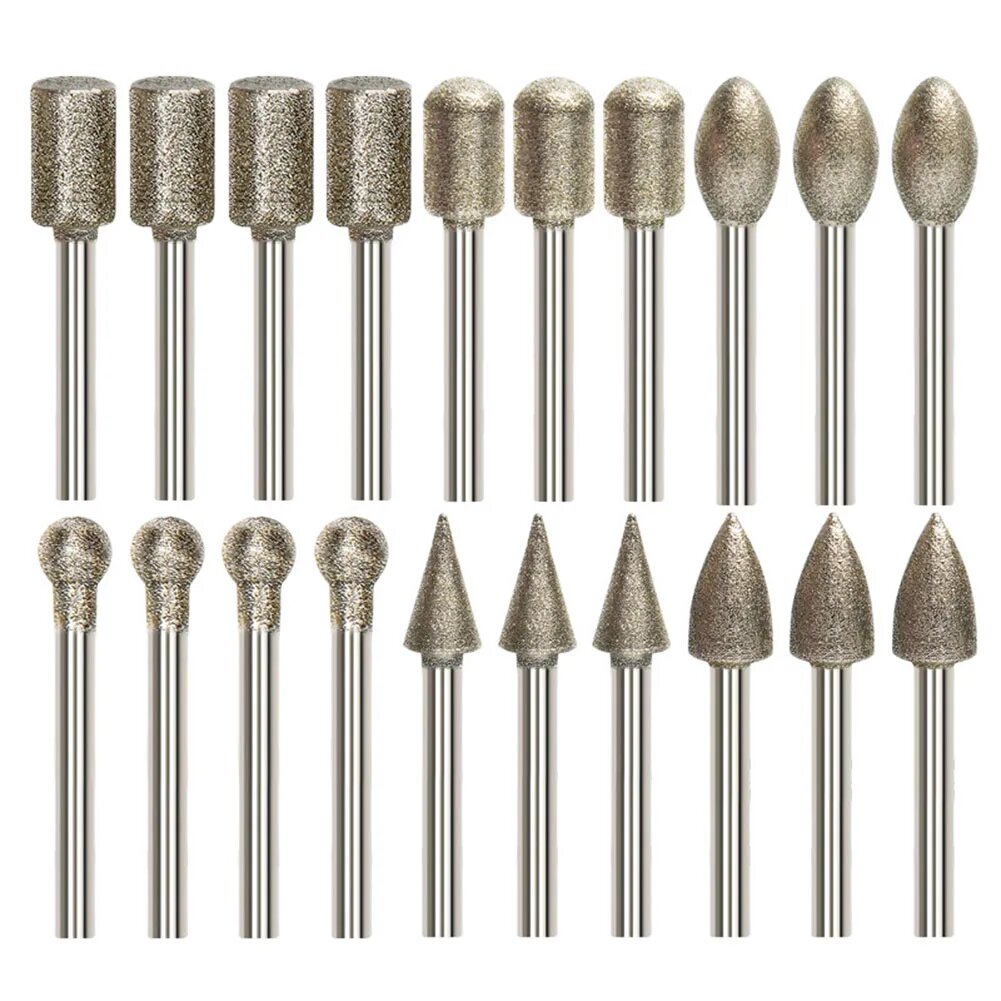 20 шт, алмазные заусенцы, 3 мм хвостовик, алмазная шлифовальная головка, вращающийся напильник для железа, стали, резьбы, шлифования, гравировки, нефритовые вращающиеся инструменты