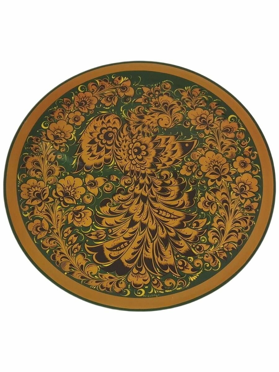 Тарелка-панно 50х2см. - Зеленые маки, Хохломская роспись(Хохлома), ручная авторская работа