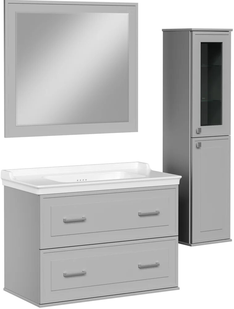 Мебель для ванной комнаты STWORKI Хадстен 100 cерая, подвесная, из МДФ, российская (гарнитур, комплект)