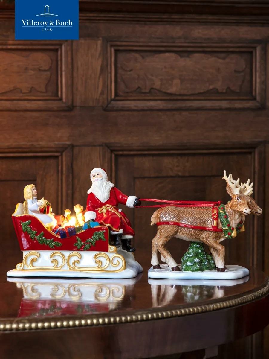 Фигурка новогодняя "Дед Мороз в упряжке" 36 см, Christmas Toy's, Villeroy & Boch, Премиум-Фарфор