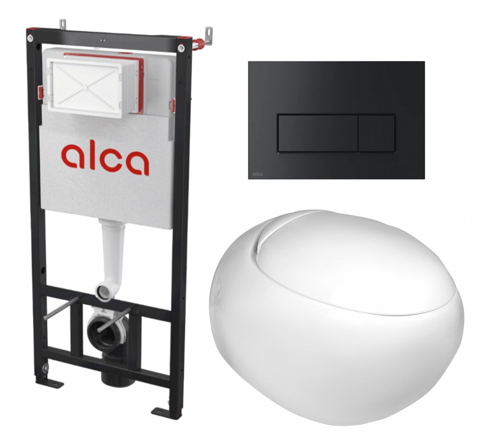 Комплект 3 в 1 инсталляция AlcaPlast + Подвесной унитаз WeltWasser Jeckenbach + кнопка черная