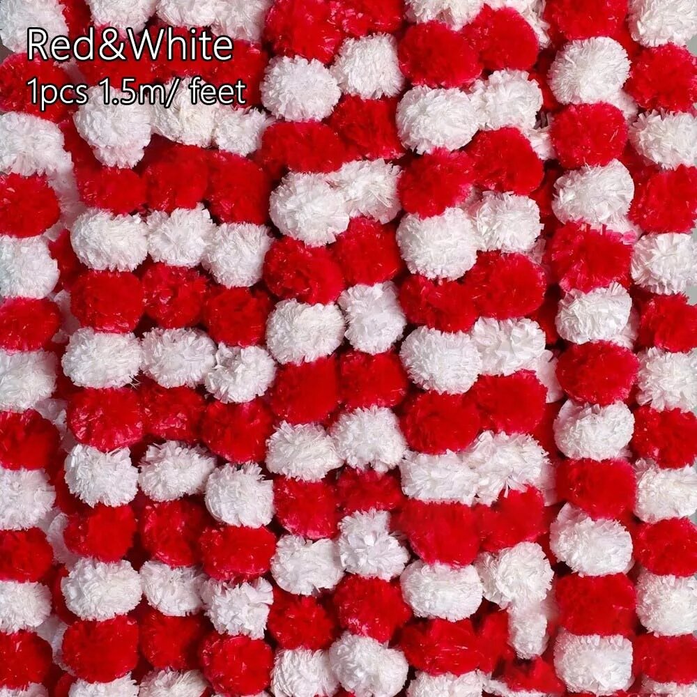 Искусственная гирлянда из календулы Pooja 1,5 м Красный, Red-White