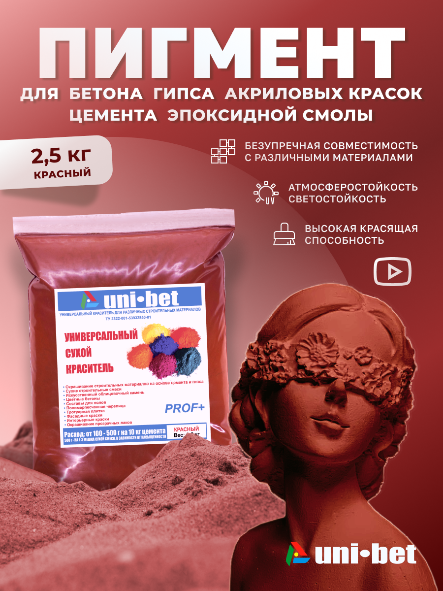 Пигмент для бетона, гипса, затирки, смолы. Универсальный сухой краситель в раствор.