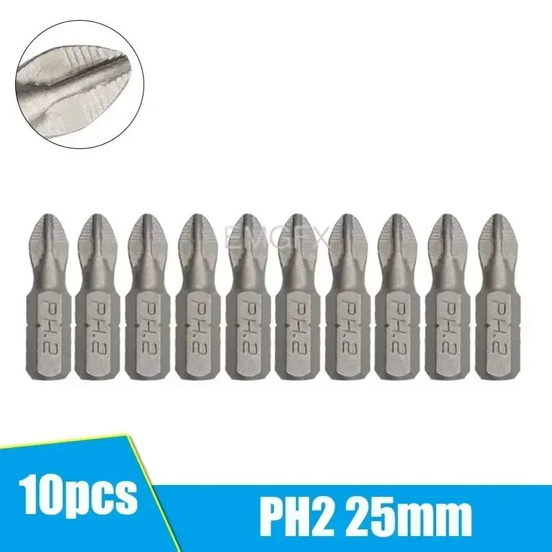 10 шт. 25 мм PZ1/PZ2/PZ3/PH1/PH2/PH3 набор шестигранных бит Phillips с хвостовиком, PH2