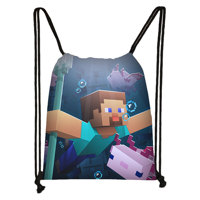 Персонализированная модная сумка для покупок Minecraft, креативная карманная сумка на шнурке, портативная детская уличная студенческая сумка на шнурке, оптовая продажа
