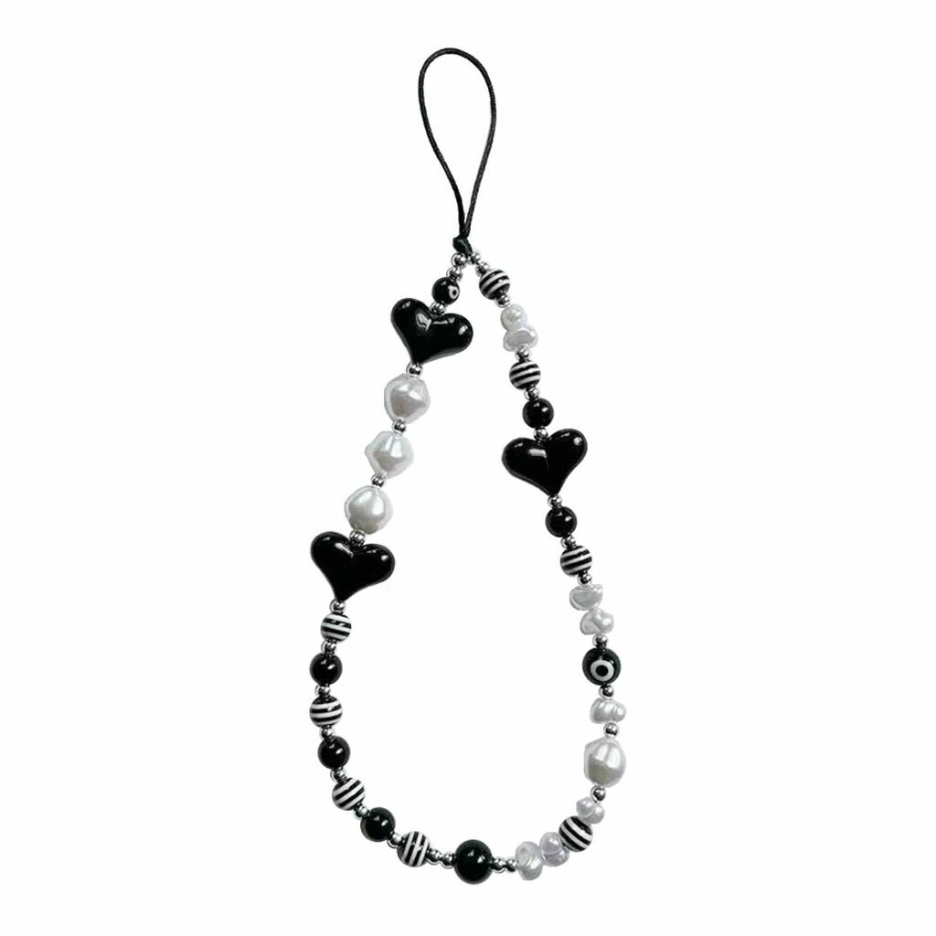 Ремешок для телефона с подвеской в виде сердца из акрилового бисера, украшенный орнаментом для сумки и рюкзака