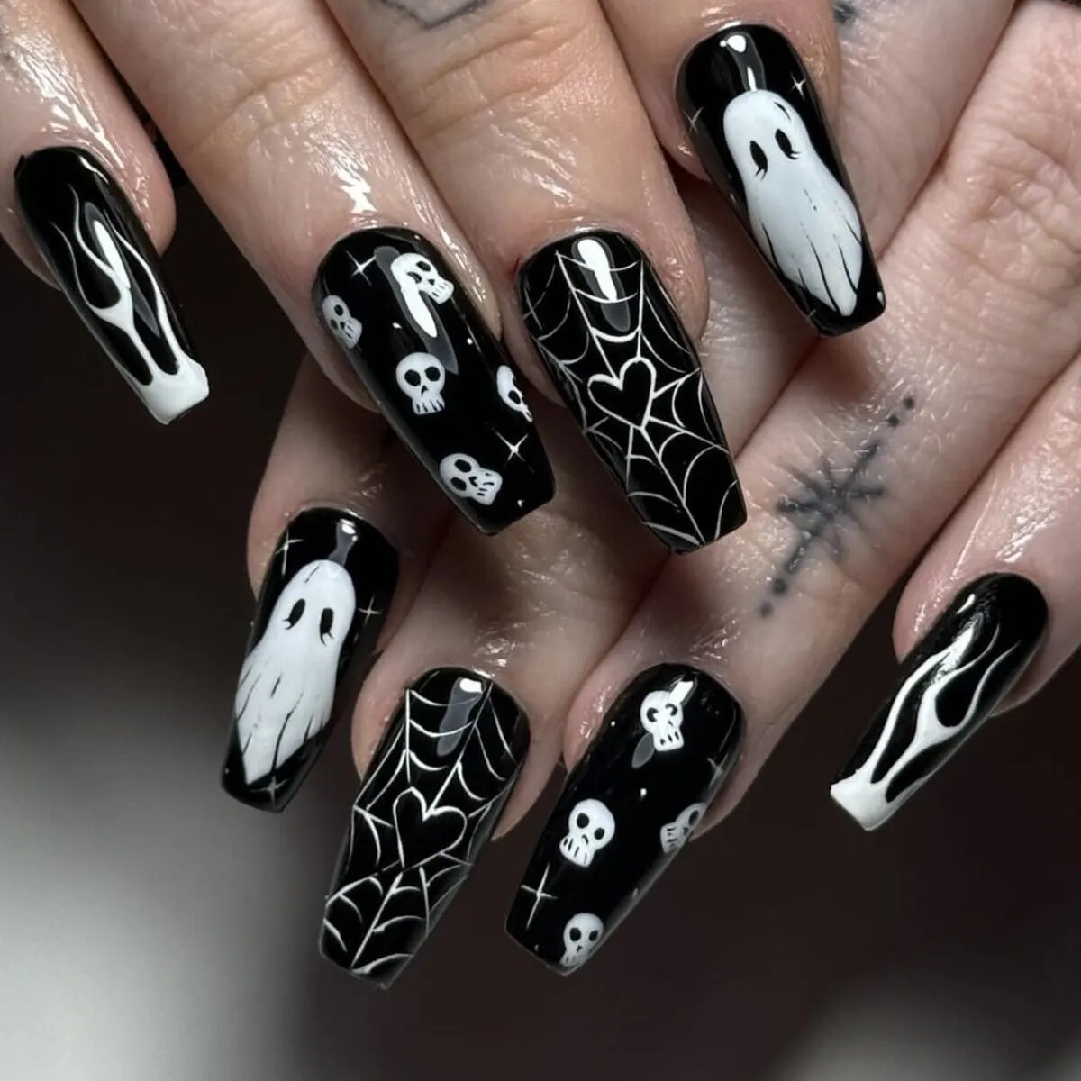 Черные накладные ногти миндаль, style 5, 24 шт.