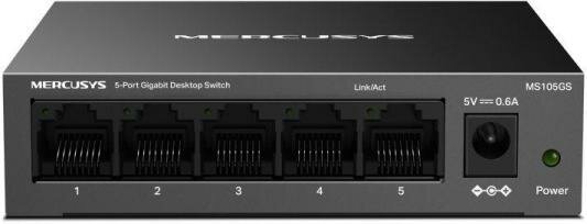 MERCUSYS MS105GS, 5-портовый гигабитный настольный коммутатор, стальной настольный корпус, возможность размещения на стене