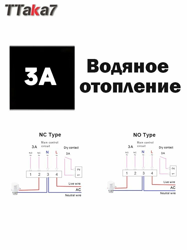TTAKA7 Терморегулятор/термостат до 3Вт Для теплого пола, черный матовый, черный