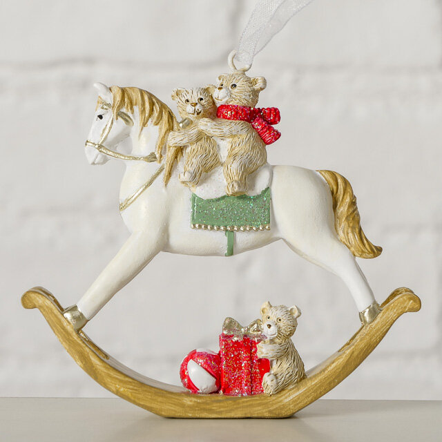 Елочная игрушка Лошадка - качалка Томми с мишками 9 см, Boltze, 2061439-2