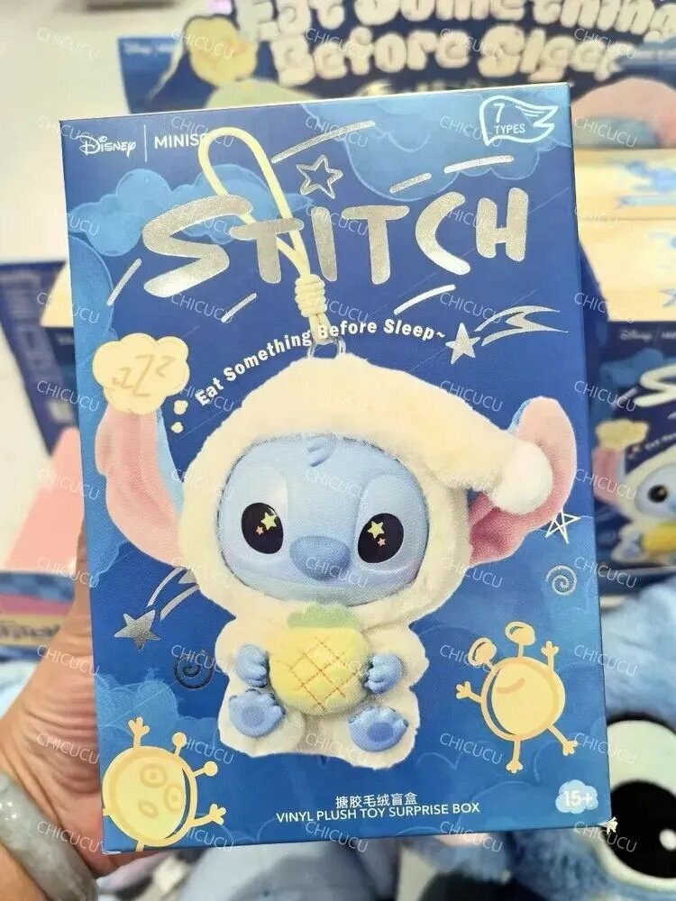 MINISO DISNEY Labubu Stitch Лабубу Стич виниловая фигурка-кукла GenZ Street, плюшевая подвеска-сюрприз в слепом боксе Blind Box, аксессуар для коллекционных фигурок, Eat Something Before Sleep игрушка