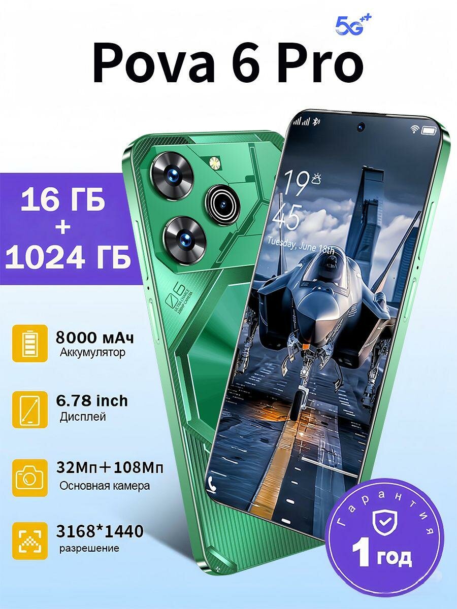 Смартфон "Pova6 Pro" 5G, игровой, аккумулятор 8000мАч, экран 6.78"