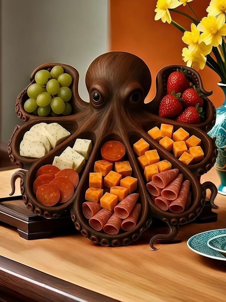 Фруктовница 27 см, в форме осьминога, многоячейная, для кухни, 1 шт, подставка