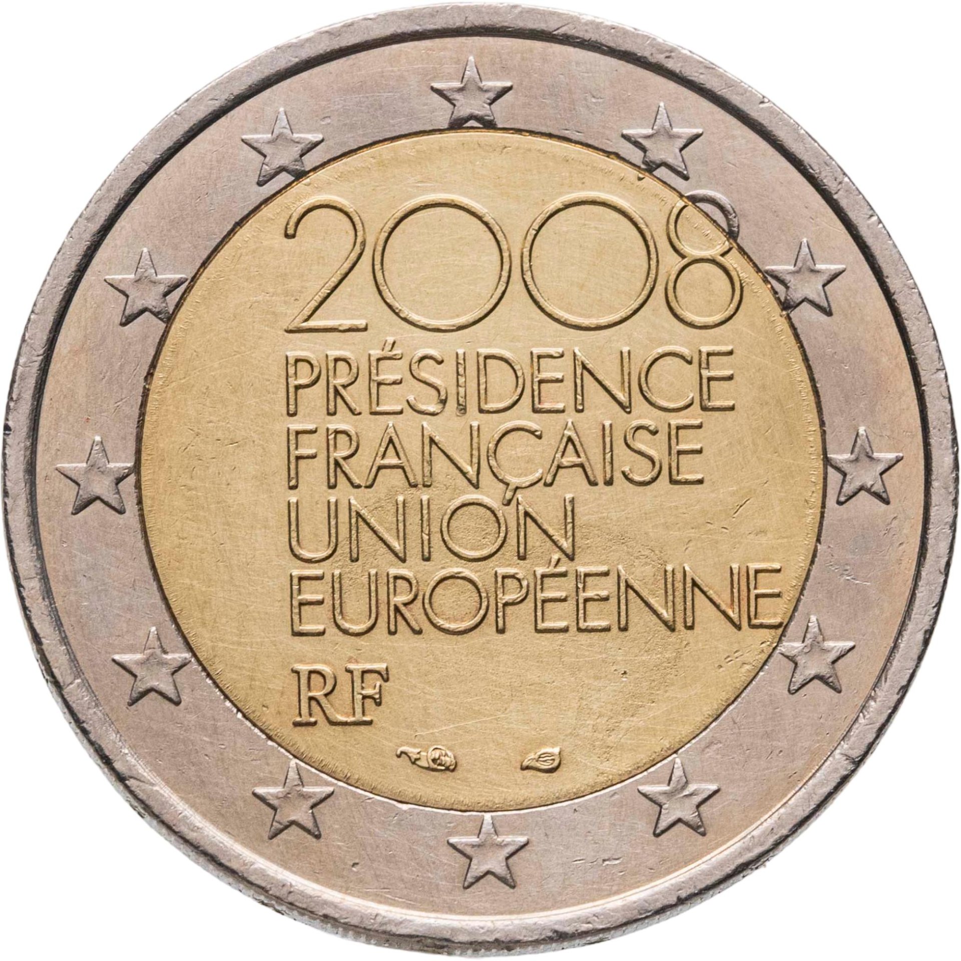 Франция 2 евро 2008 "Председательство Франции в Европейском Союзе", Биметалл, в сохранности AU-UNC
