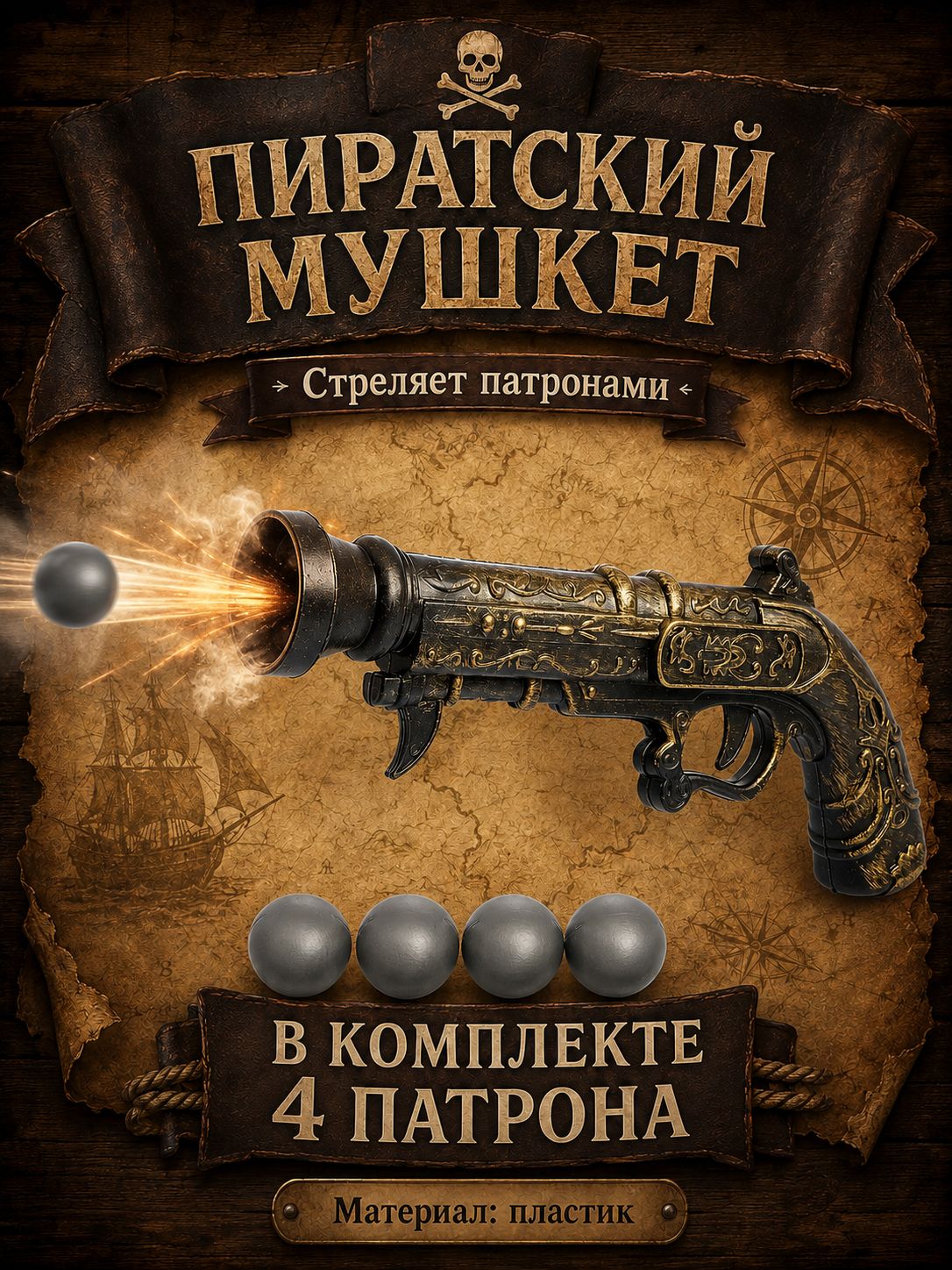 Пистолет "Пиратский мушкет", стреляет шарами