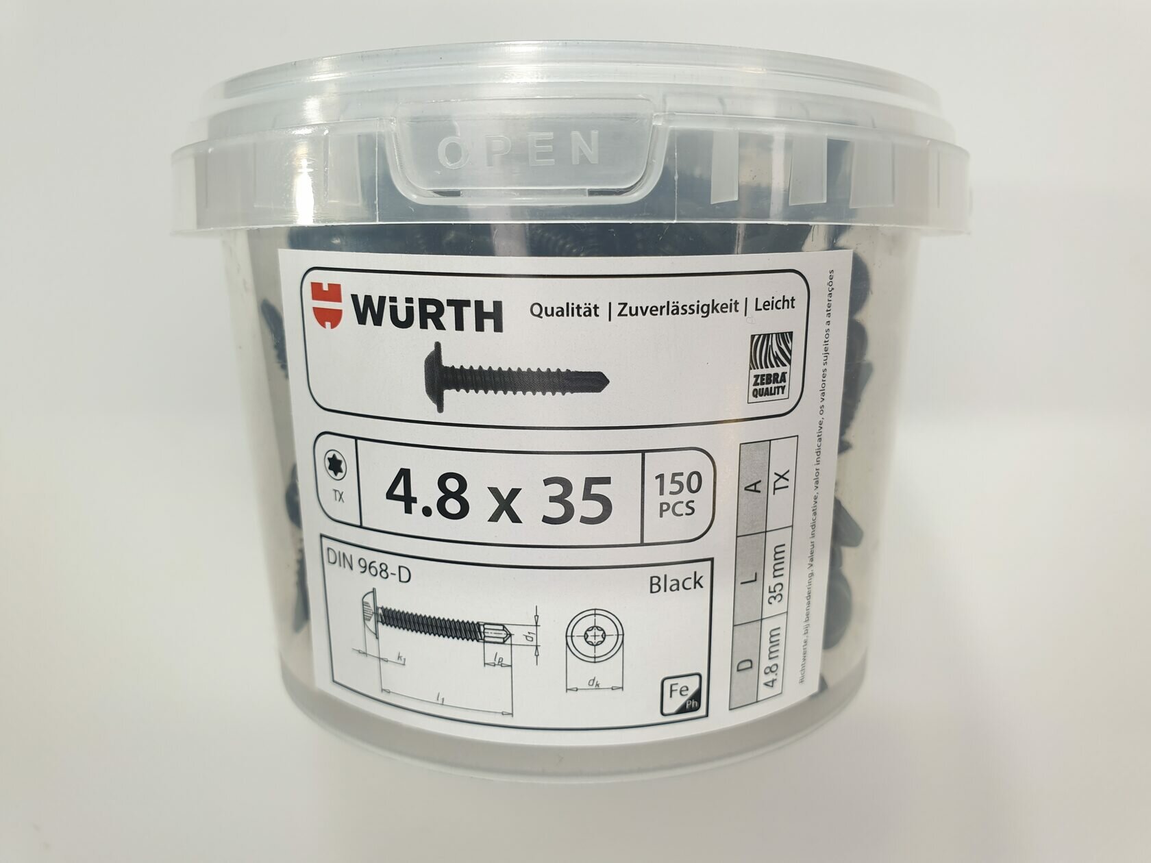 Саморез по металлу DIN 968-D 4.8x35 Black (150 pcs) WURTH, Германия