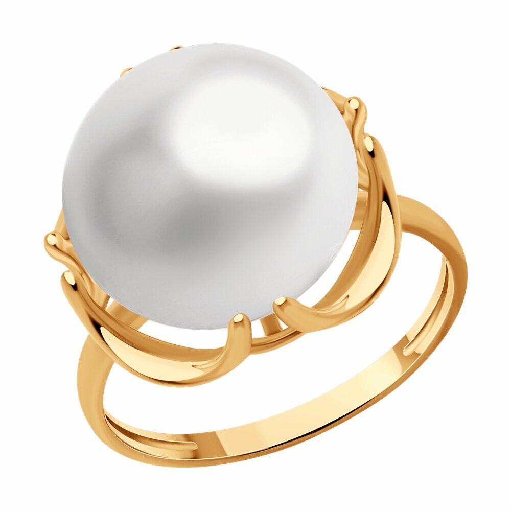 Кольцо, серебро, 925 проба, золочение, жемчуг пресноводный культивированный