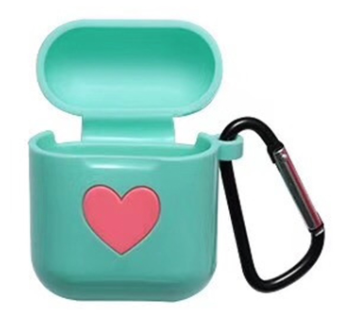 Чехол для наушников AirPods силиконовый глянцевый с сердечком Зеленый