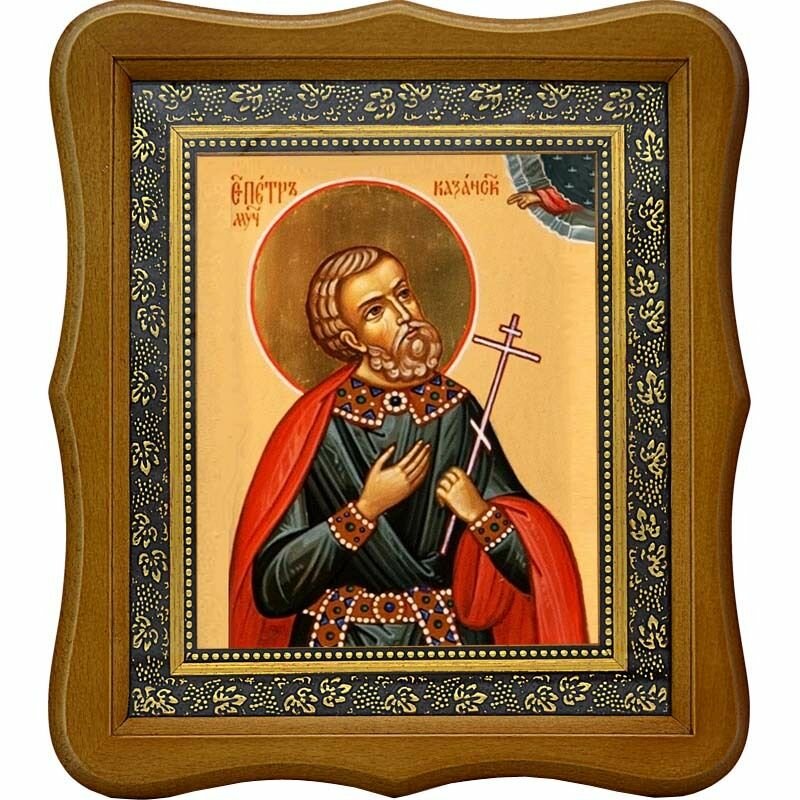 Петр Казанский мученик. Икона на холсте (17 х 21 см / В деревянном киоте под стеклом).