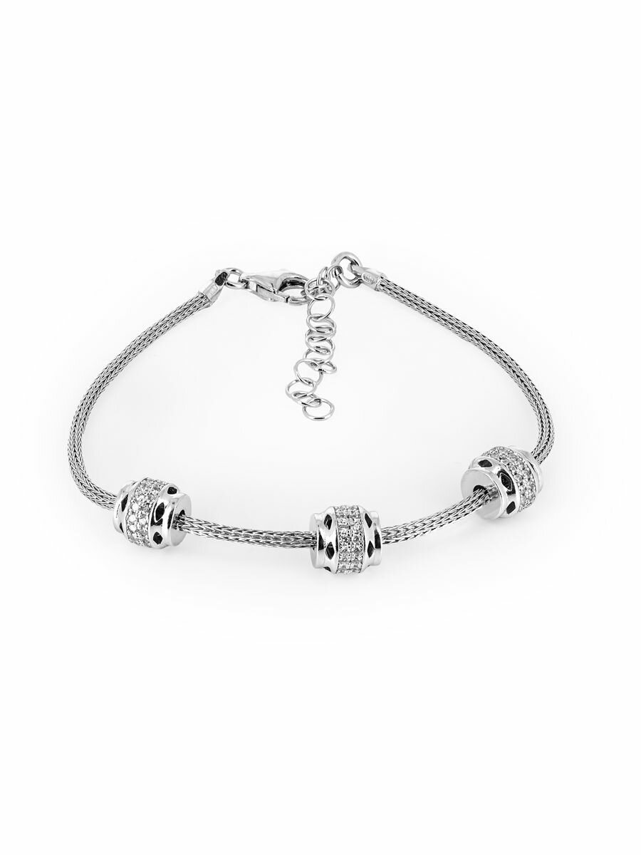 Браслет, серебро, 925 проба, родирование, фианит