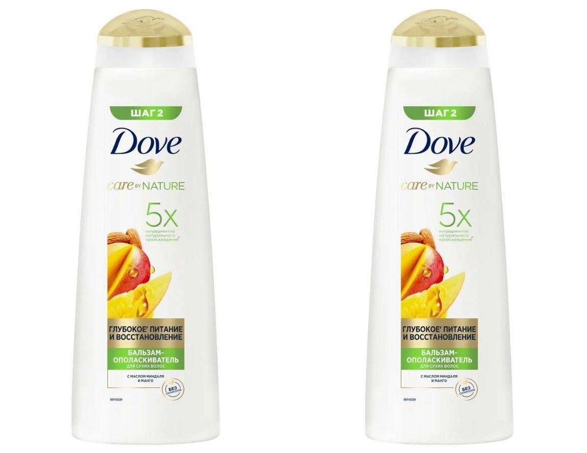 Dove Бальзам-ополаскиватель глубокое питание и восстановление, с ароматом Манго, 350 мл, 2 шт