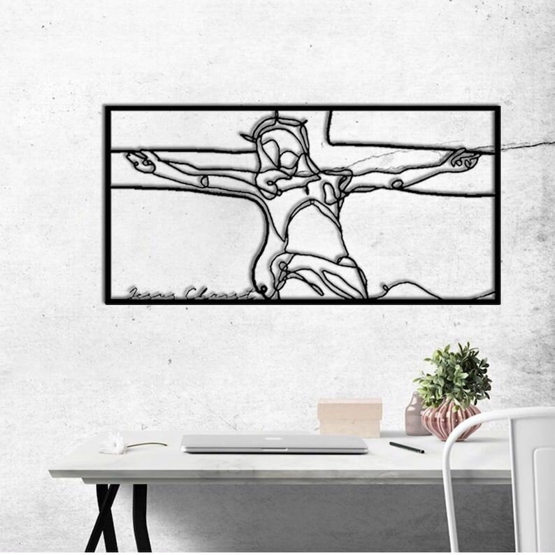 Декоративное панно деревянное, Иисус на кресте (черный цвет)