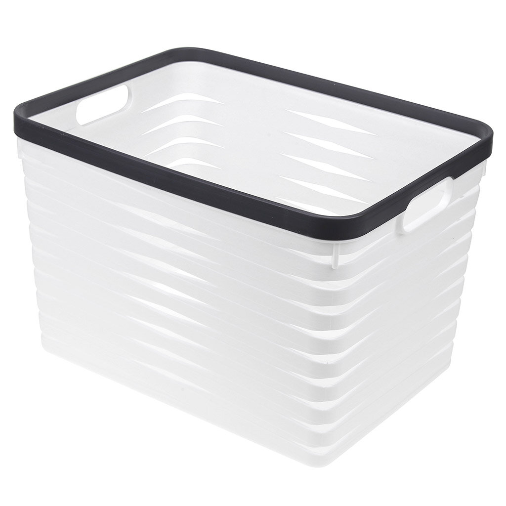 Корзина Домашняя Мода пластмассовая, для хранения, "Плетенка-Волна" 33,5х 24,5 см, высота 22,55 см, с ручками, белый