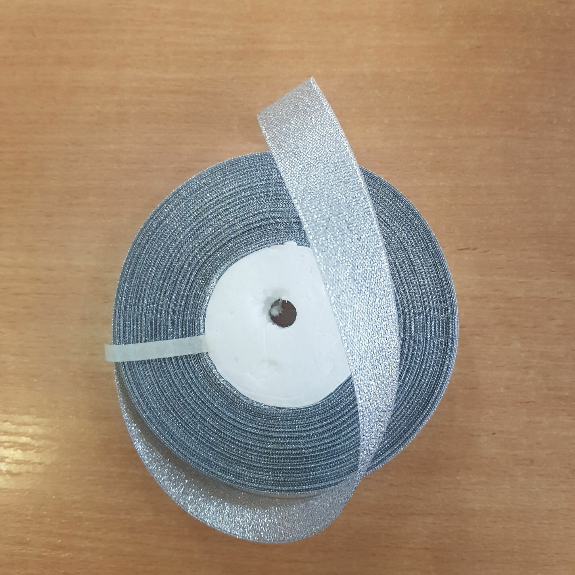 Лента для упаковки подарков, цветов, цвет серебро, Парча, ширина ленты 2см, ширина бабины 10см, 4890В