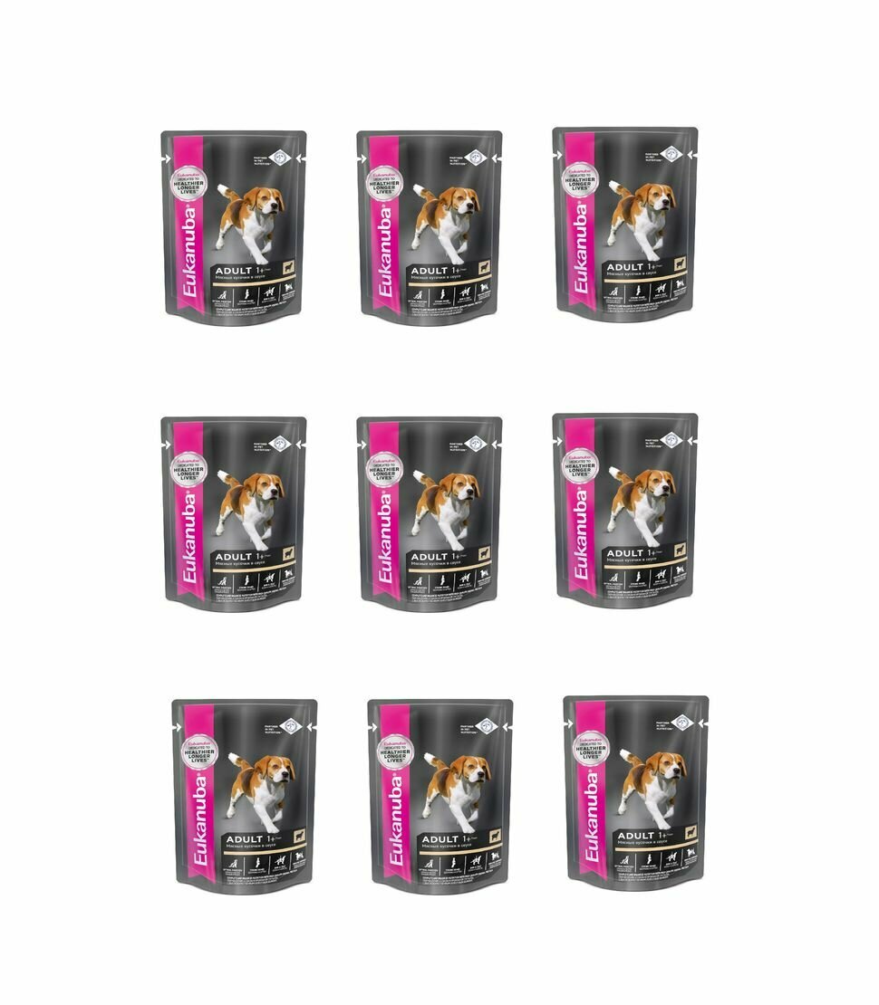Eukanuba ADULT ALL BREED LAMB пауч влажный корм для взрослых собак всех пород, ягнёнок в соусе, 100 гр, 9 уп