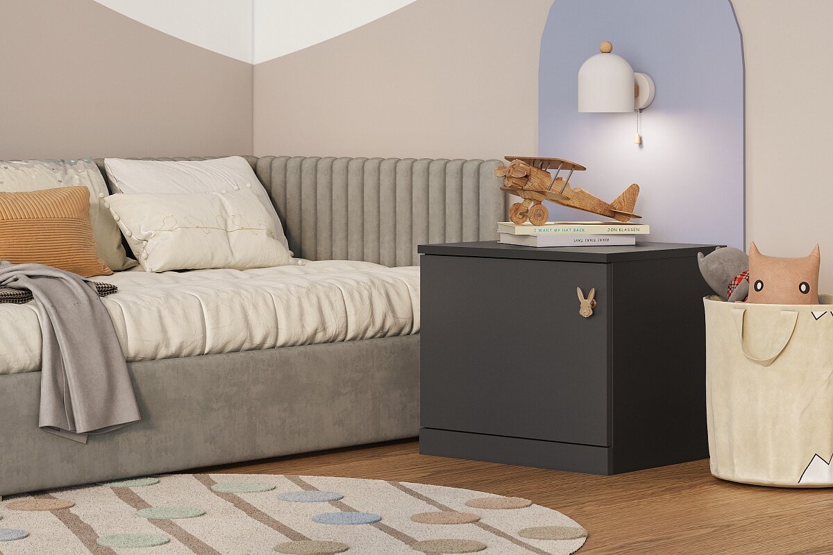 Тумба прикроватная МебельЛэнд24 Банни- 1 МДФ Черный Агат 45x38x40