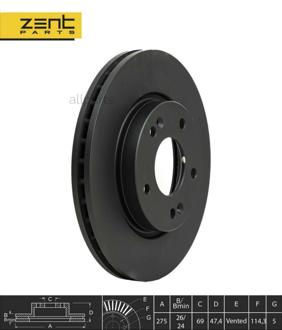 ZENTPARTS Z06286 диск тормозной передний!\ Hyundai Elantra 1.6/2.0/1.6D 06>