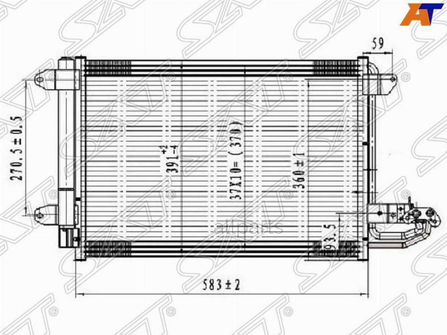 SAT ST-VW26-394-0 Радиатор кондиционера Audi A3 96-13 / Skoda Octavia 96-13 / Volkswagen Golf 03-16 / Jetta 05-14 / Pa