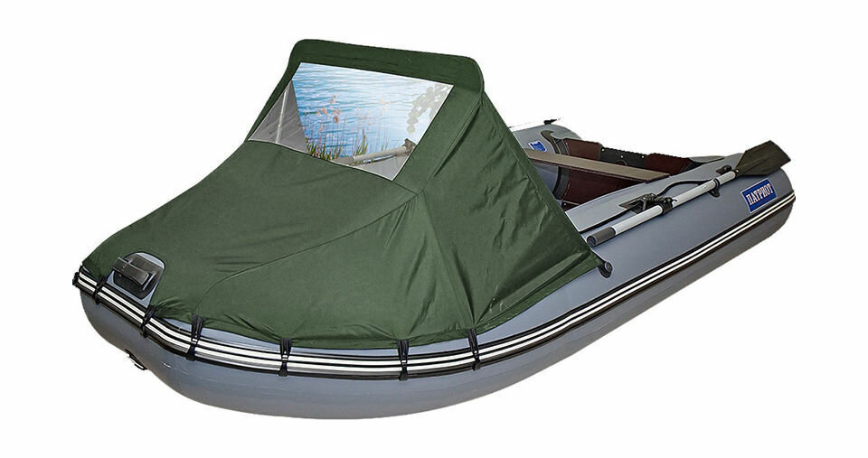 Носовой тент на лодку 300-340, олива №1.4 ходовой (крючки - привал)