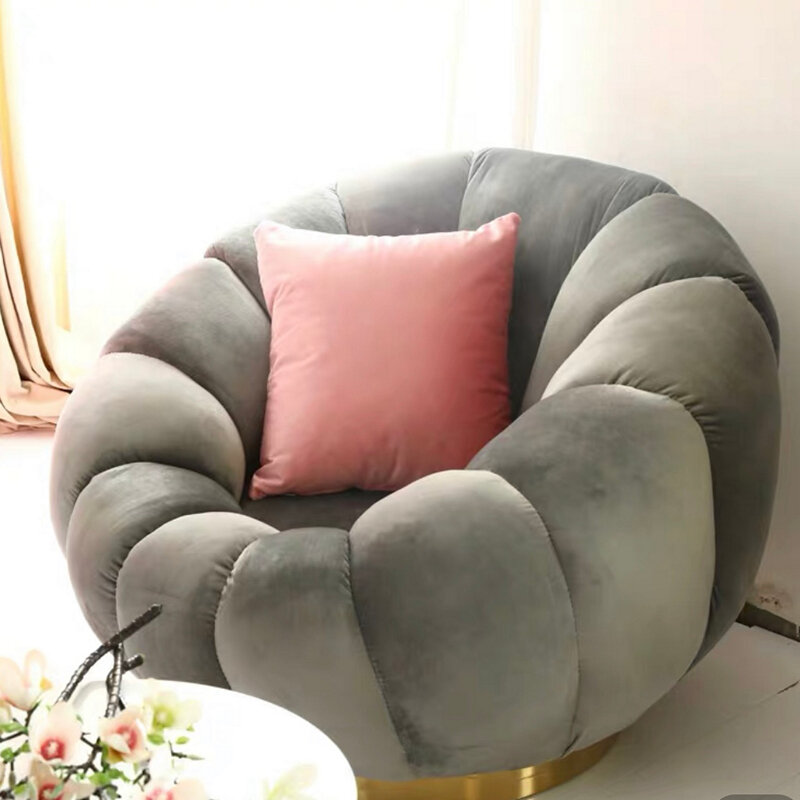 Круглое мягкое тканевое кресло Lola (серый велюр, металлическое основание)