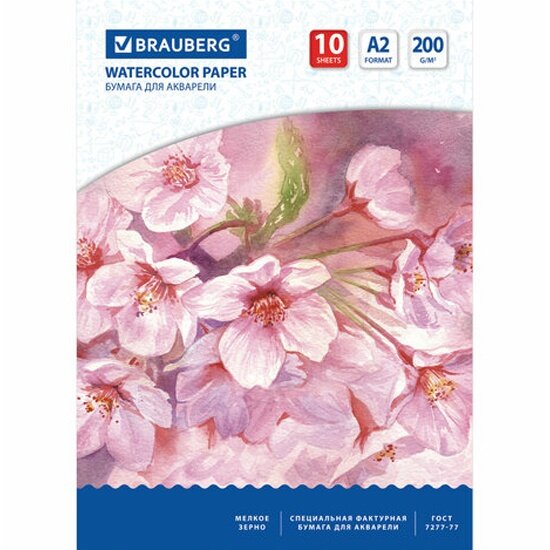 Папка для акварели Brauberg большого формата А2, 10 л, 200 г/м2, 400х590 мм, ART "CLASSIC", "Цветы", 125223