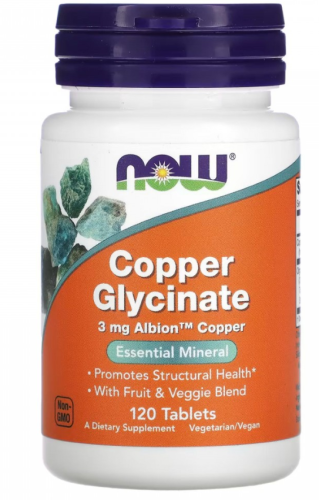 Now Copper Glycinate 3 mg, 120 таб.