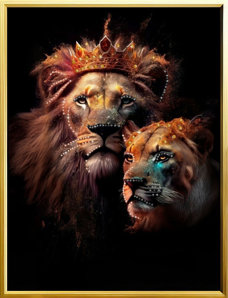 Картина «Лев и львица» с кристаллами Swarovski, 30х40 см