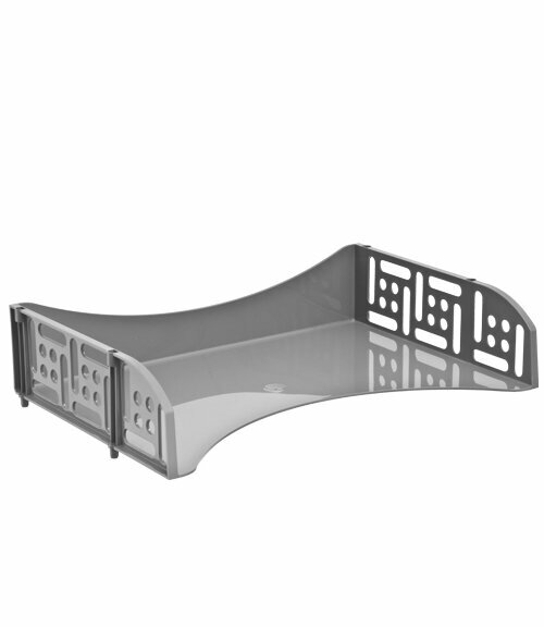 Лоток для бумаг СТАММ горизонтальный, "Field", широкая загрузка, серый (ЛТ800), 1шт.