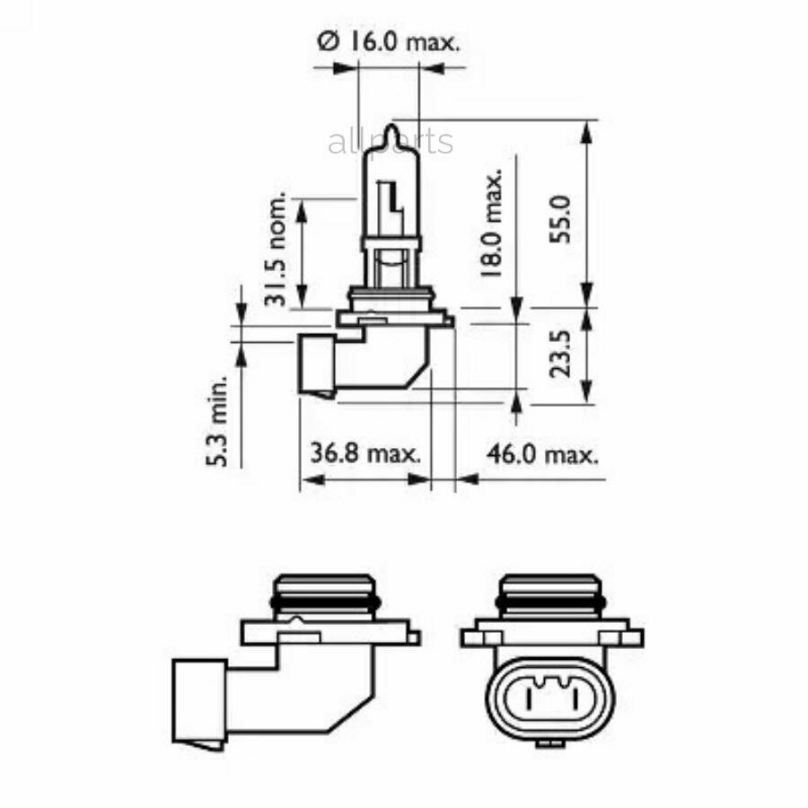 PHILIPS 9005PRC1 лампа HB3 12V- 60W (P20D) ( -30 света) VISION (PREMIUM)