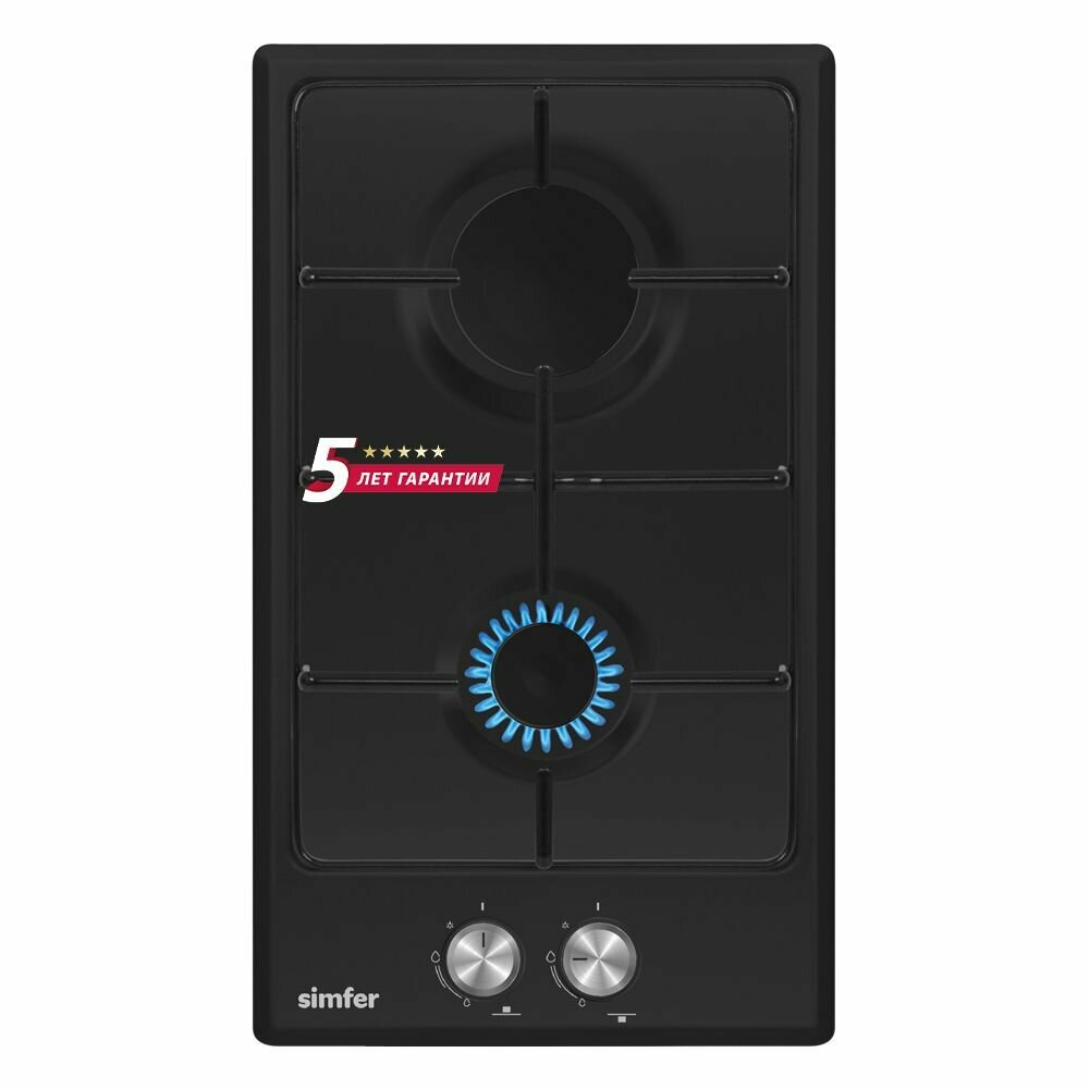 Simfer Газовая варочная панель H30V20B420 / автоматический розжиг конфорок / эмалированные решетки / комплект жиклеров для баллонного газа / 5 лет гарантии, черный