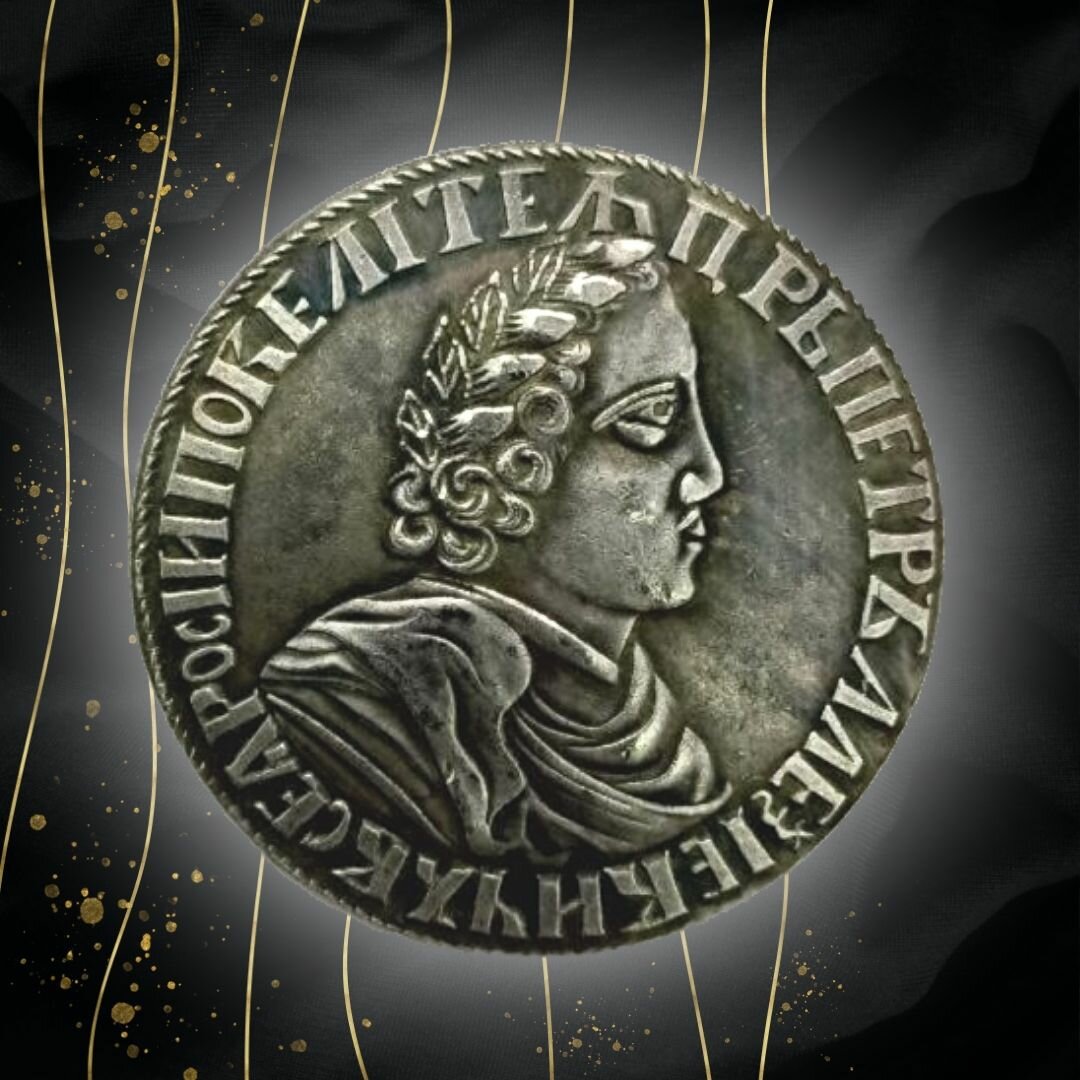 Полтина Петр Алексеевич 1702 г. Портрет нового образца, венок без ленты. Монета сувенирная