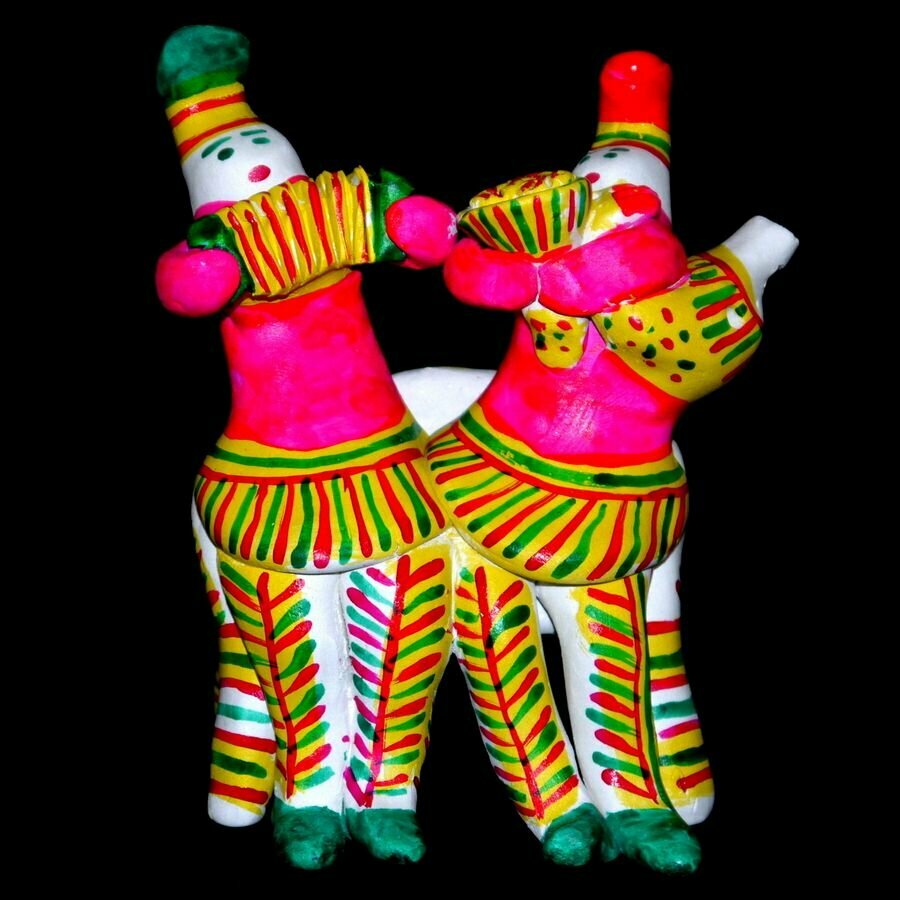 Парочка на лавочке №2, Свистулька 10-13 см, Филимоновская глиняная игрушка, ручная авторская работа