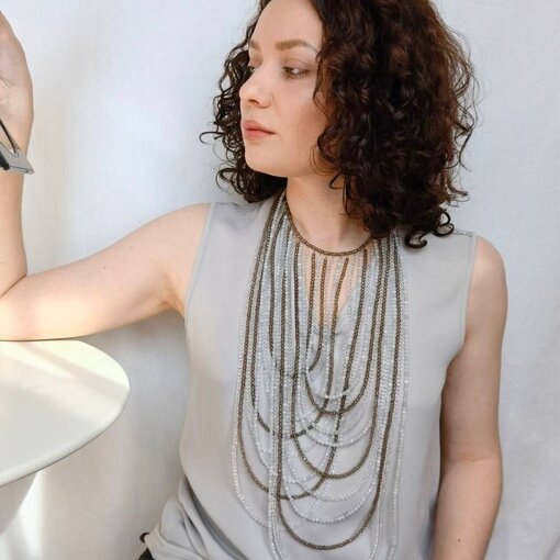 Колье, раухтопаз, аквамарин, горный хрусталь