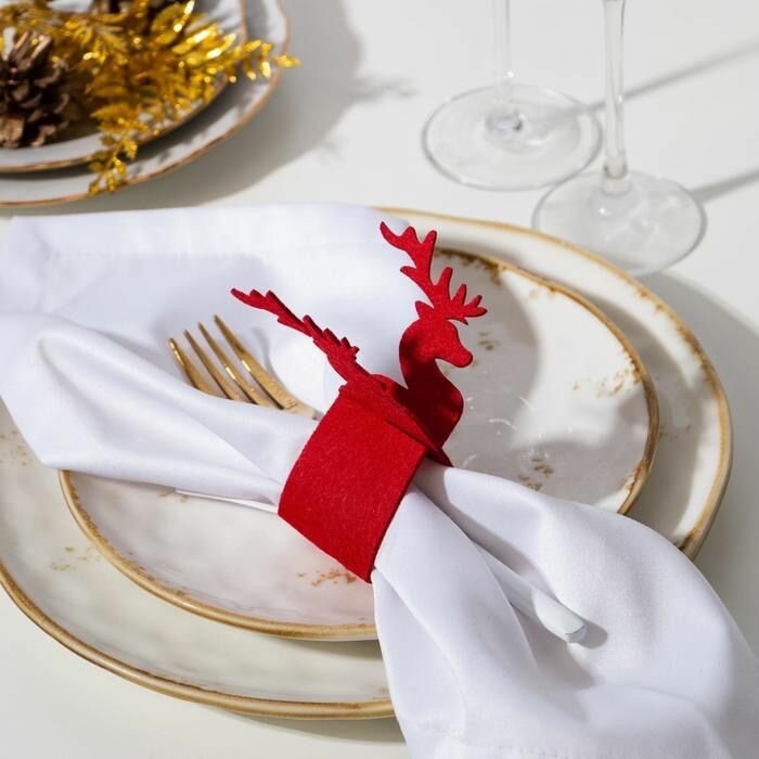 Кольцо для салфеток ( набор 4 штуки) Новогодний олень d5 см, 100% п/э, фетр