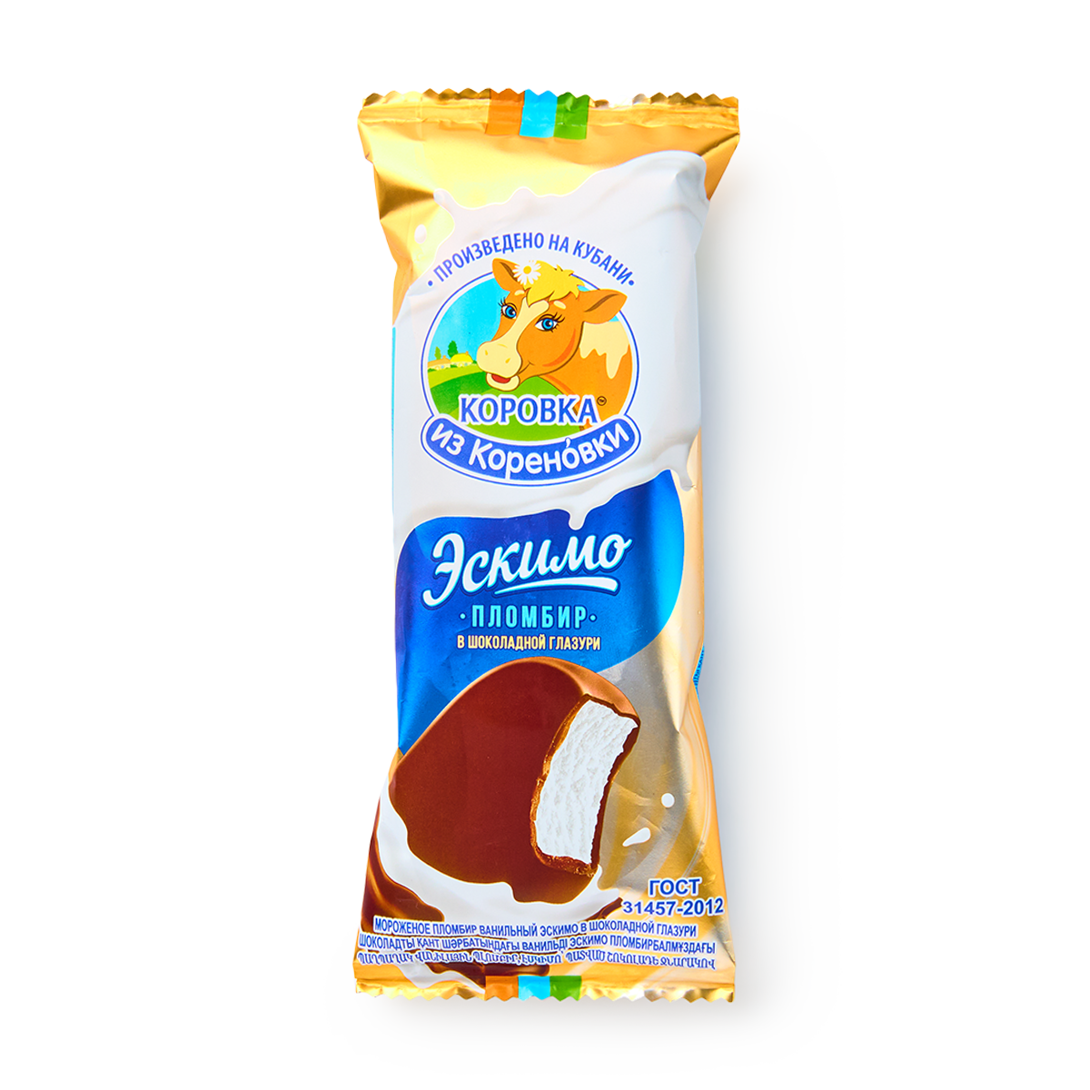 Мороженое пломбир ванильное «Коровка из Кореновки» в шоколадной глазури эскимо