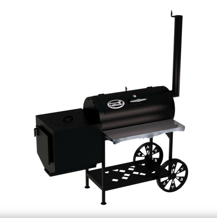 Гриль-Смокер казан XL, из стали толщиной 4 мм, печь слева, в термостойкой покраске