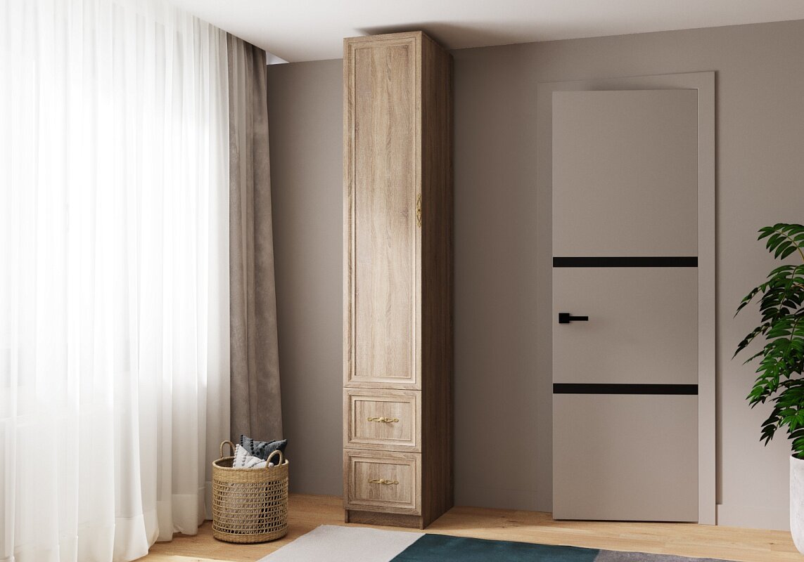 Пенал МебельЛэнд24 Карлос - 009 Дуб Сонома 40x54x236 дуб светлый однодверный с 2 ящиками