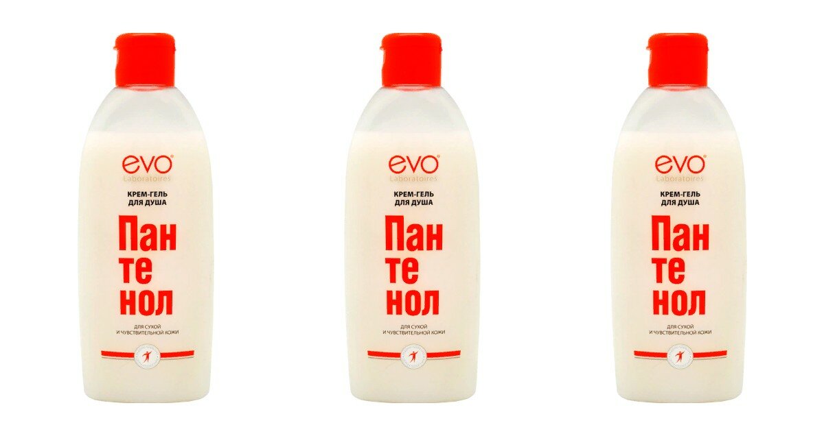 Крем-гель для душа Evo, Пантенол , для сухой и чувствительной кожи, 400 мл, 3 шт