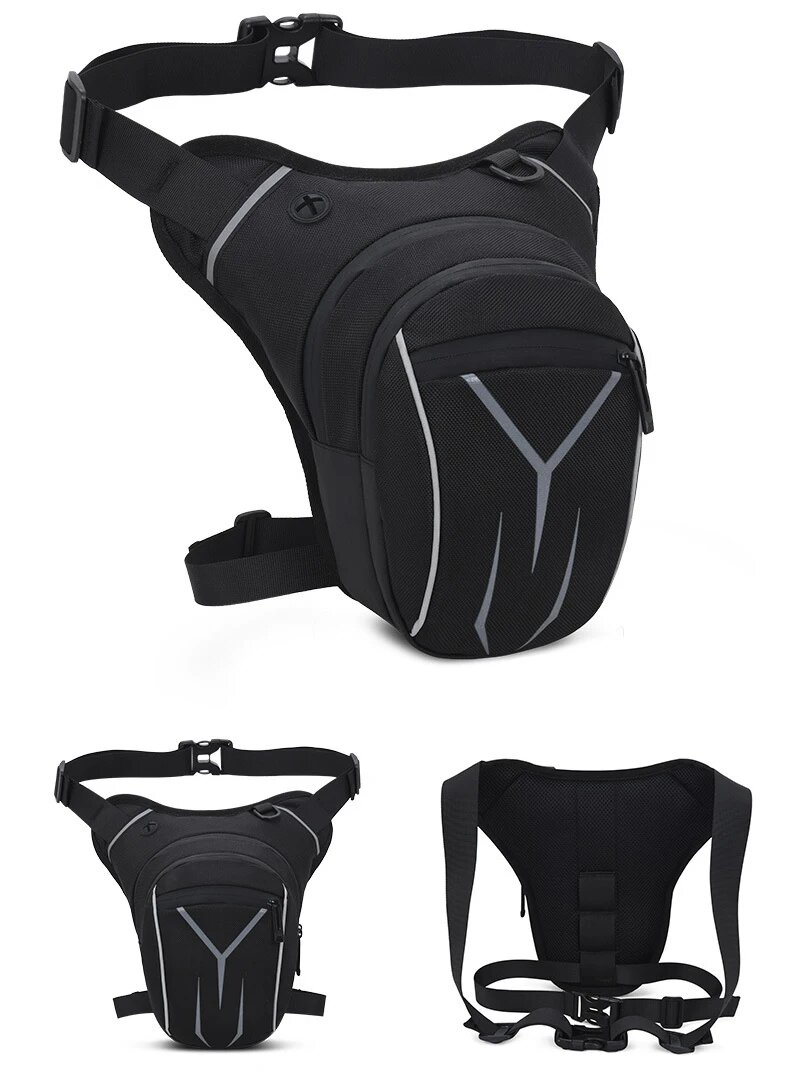 Поясная Сумка на бедро, мотоциклетная Водонепроницаемая Светоотражающая сумка для наушников с защитой от дождя, тактический дорожный поясной кошелек Черный, Black Leg Bag