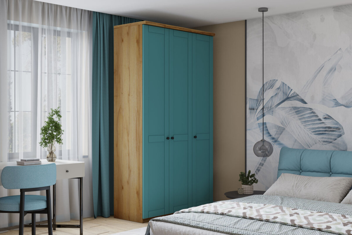 Шкаф распашной София РАХ-1 МДФ Аквамарин для одежды трехдверный 120*220*50